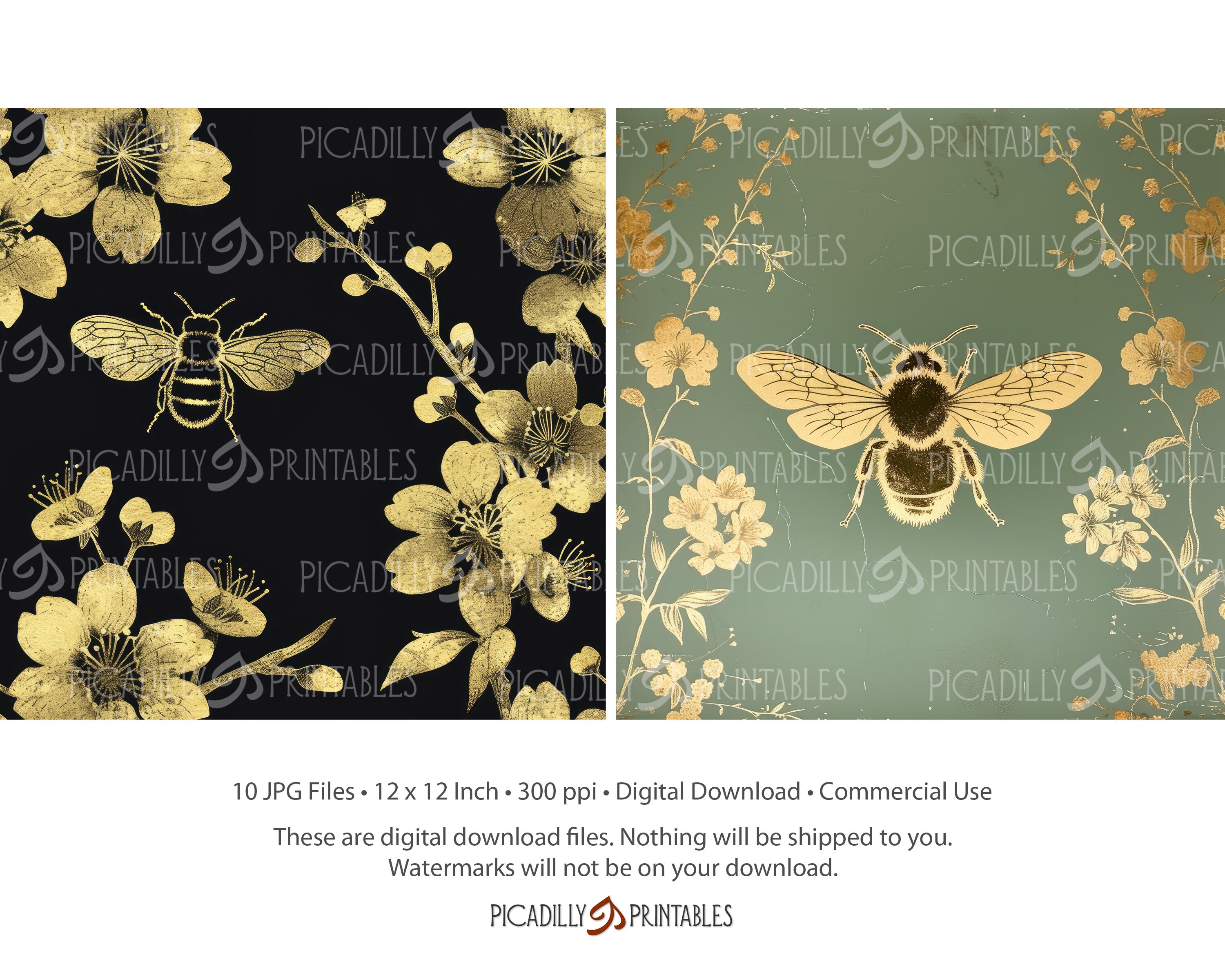 Bee Bumblebee Backgrounds Digital Papers 10 JPG Files 300 PPI 12x12 ...