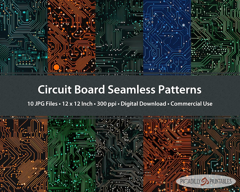 Circuit Board Style Seamless Pattern Backgrounds for Wallpapers, Textiles, Wrapping Paper - 10 ...