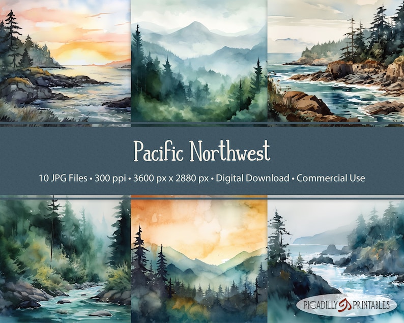 Pacific Northwest - Watercolor Background Images of the PNW Coast and ...
