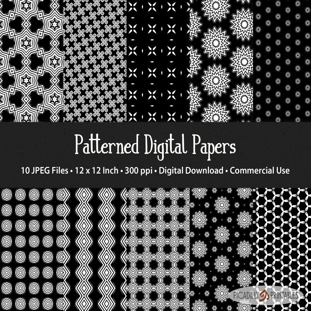 Black and White Geometric Digital Papers - 10 JPEG Backgrounds ...