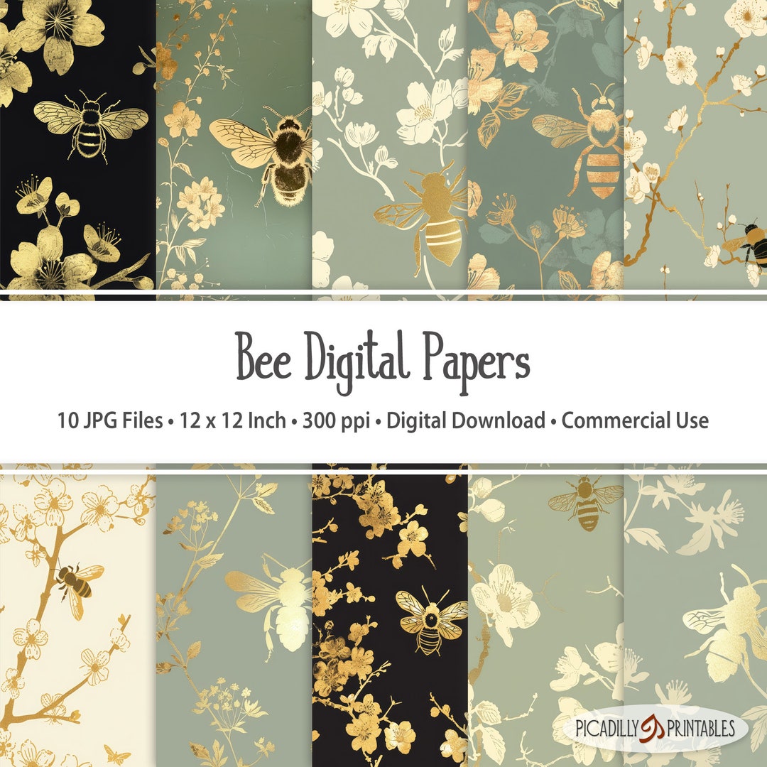 Bee Bumblebee Backgrounds Digital Papers - 10 JPG Files - 300 PPI ...