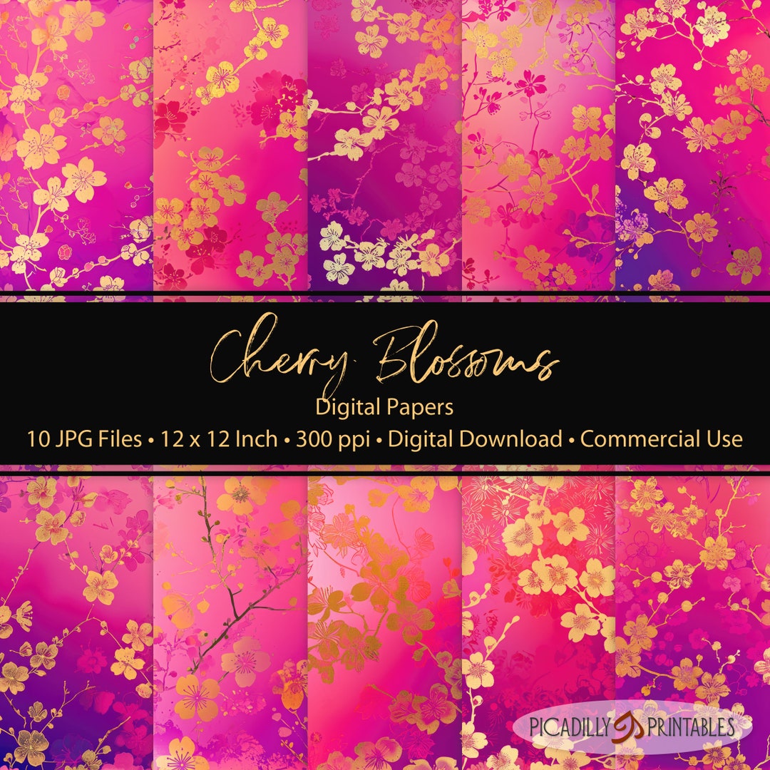 Cherry Blossoms Floral Digital Papers - Bright Beautiful Flower ...