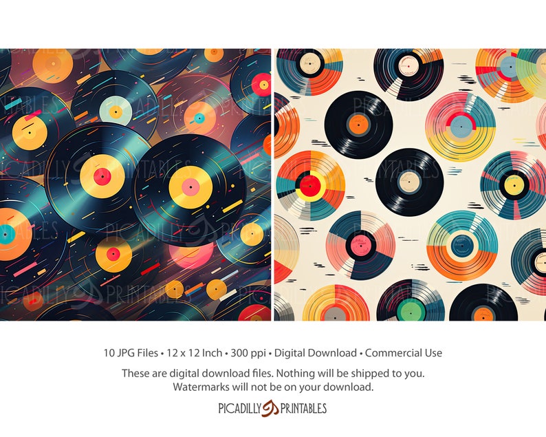 Retro Vinyl Records Digital Papers Backgrounds for Scrapbooking, Card ...