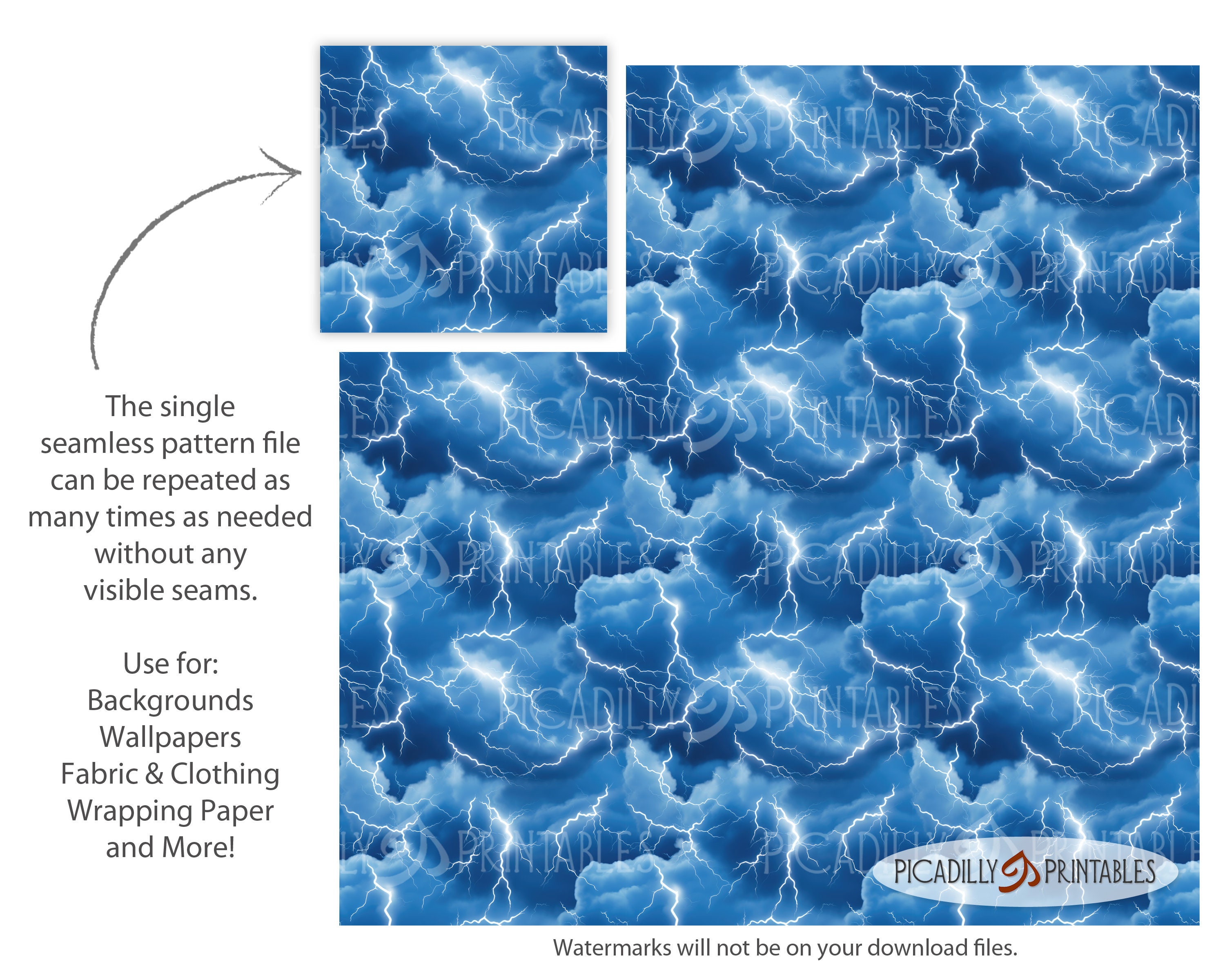 Lightning Seamless Patterns for Wallpapers, Textiles, Wrapping Paper ...