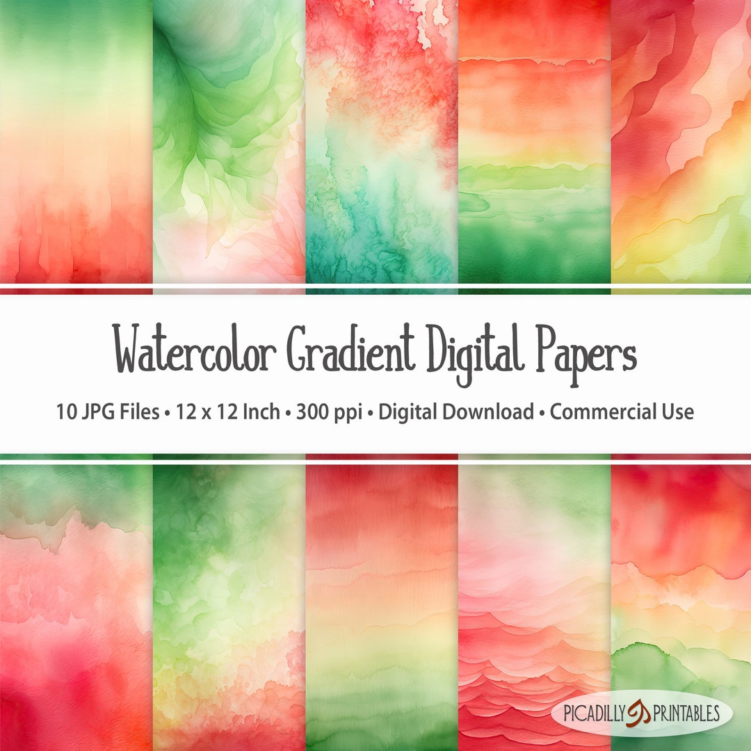 Red & Green Gradient Watercolor Digital Papers Backgrounds 10 JPG Files ...