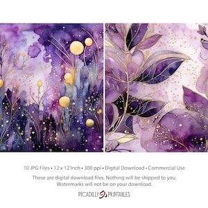 Purple & Gold Digital Papers - Backgrounds for Scrapbooking, Card ...