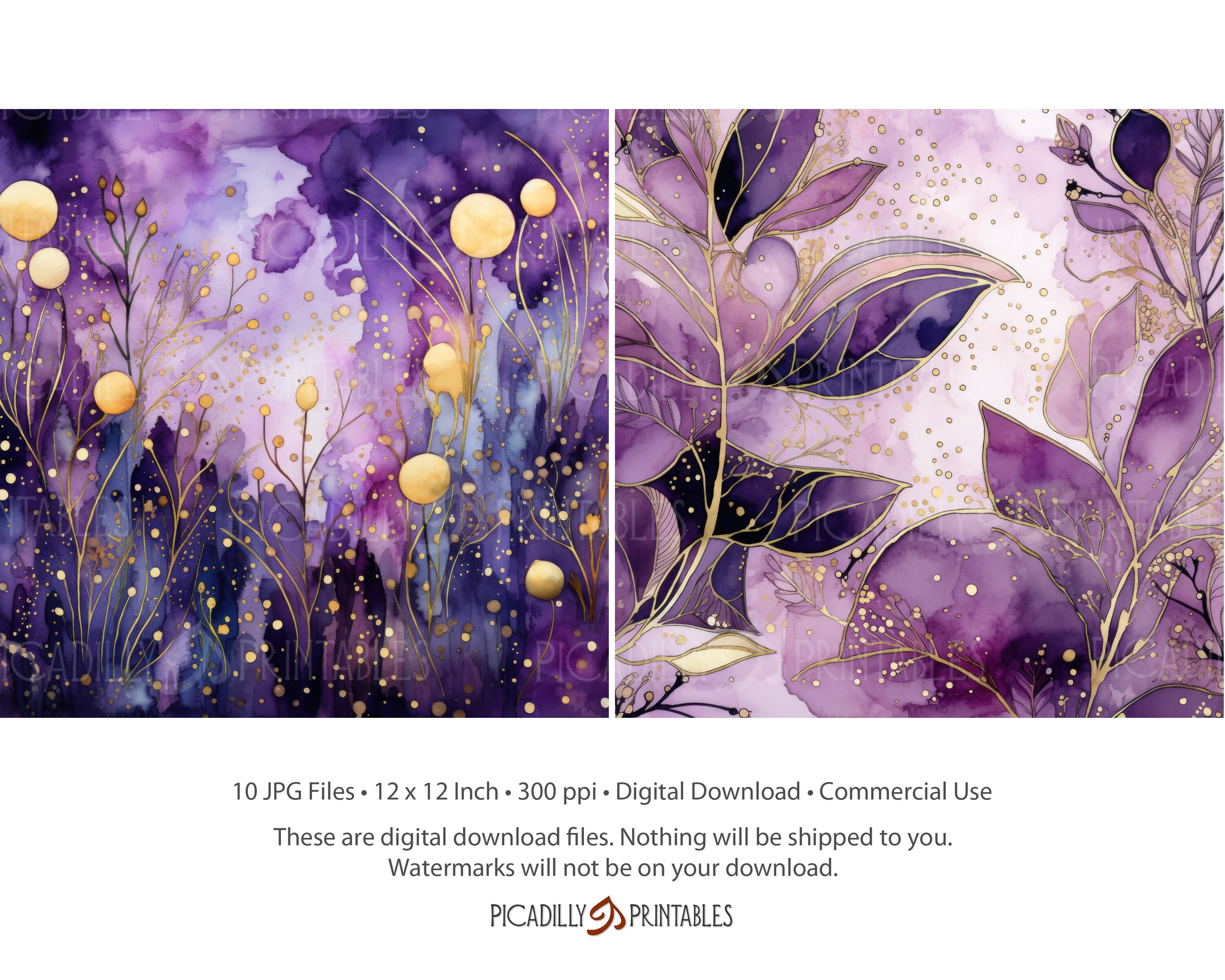 Purple & Gold Digital Papers - Backgrounds for Scrapbooking, Card ...