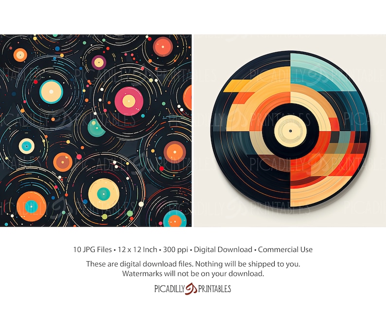 Retro Vinyl Records Digital Papers - Backgrounds for Scrapbooking, Card ...
