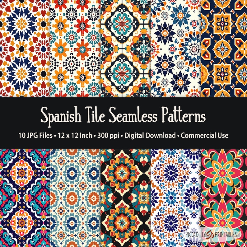 Spanish Tile Seamless Patterns for Wallpapers, Textiles, Wrapping Paper ...