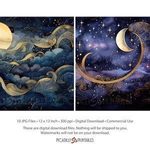 Celestial Night Sky Digital Papers - Backgrounds for Scrapbooking, Card ...