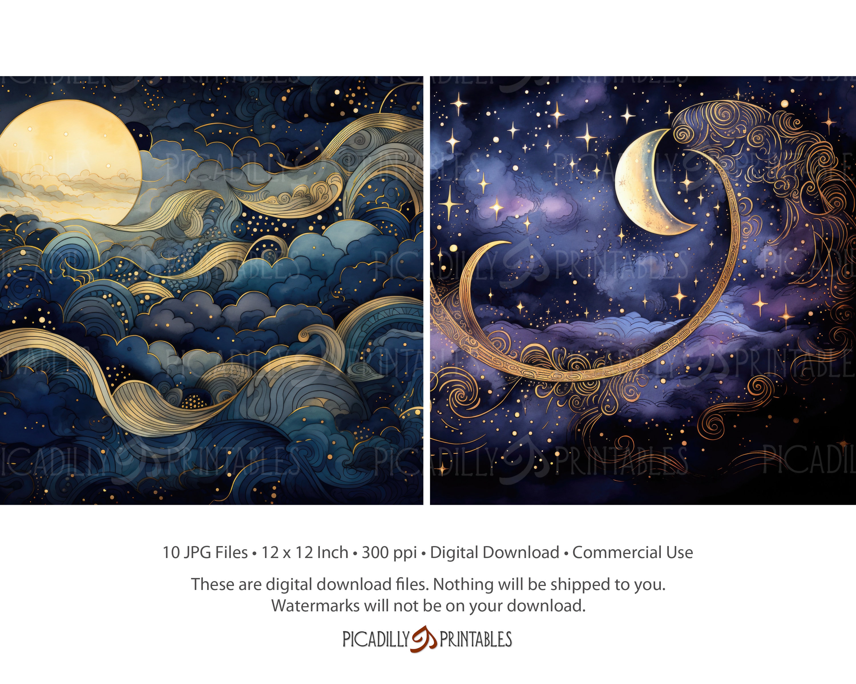 Celestial Night Sky Digital Papers - Backgrounds for Scrapbooking, Card ...