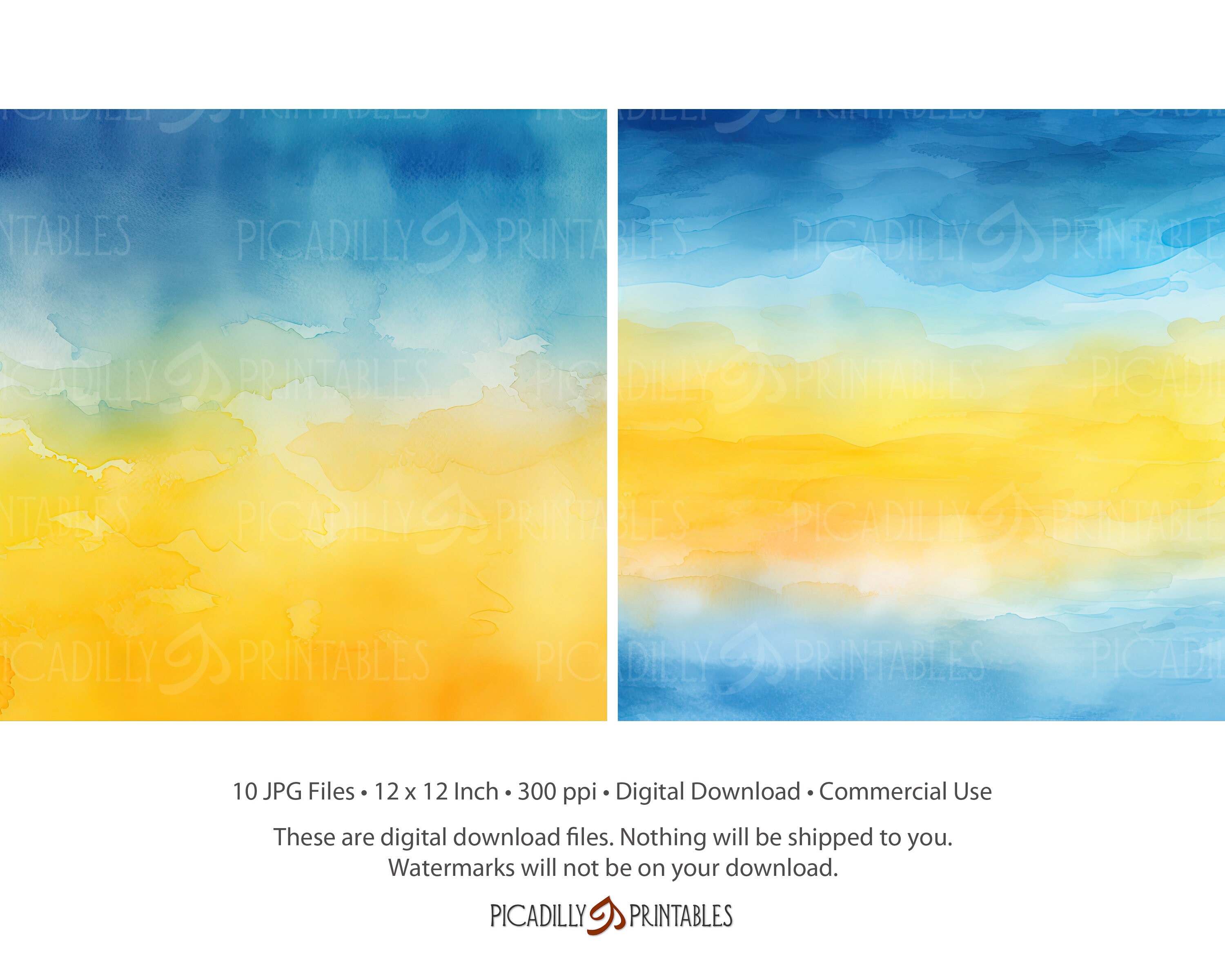 Blue and Yellow Gradient Watercolor Digital Papers Backgrounds - 10 JPG ...