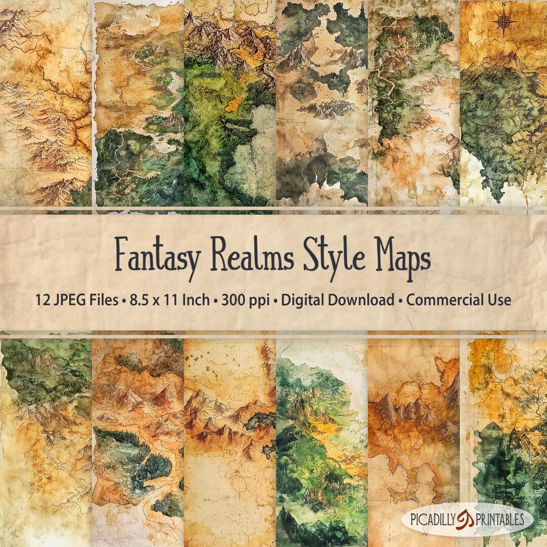 Fantasy Realms Maps 12 Digital Journal Papers - 8.5 X 11" US Letter ...