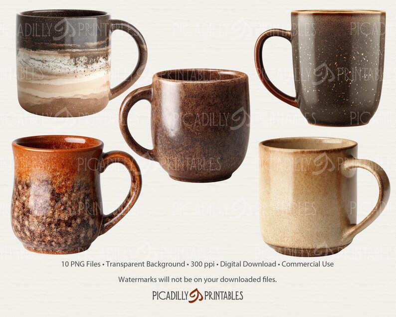 Brown & Beige Coffee Mugs Clip Art - 10 PNG Files - Transparent ...