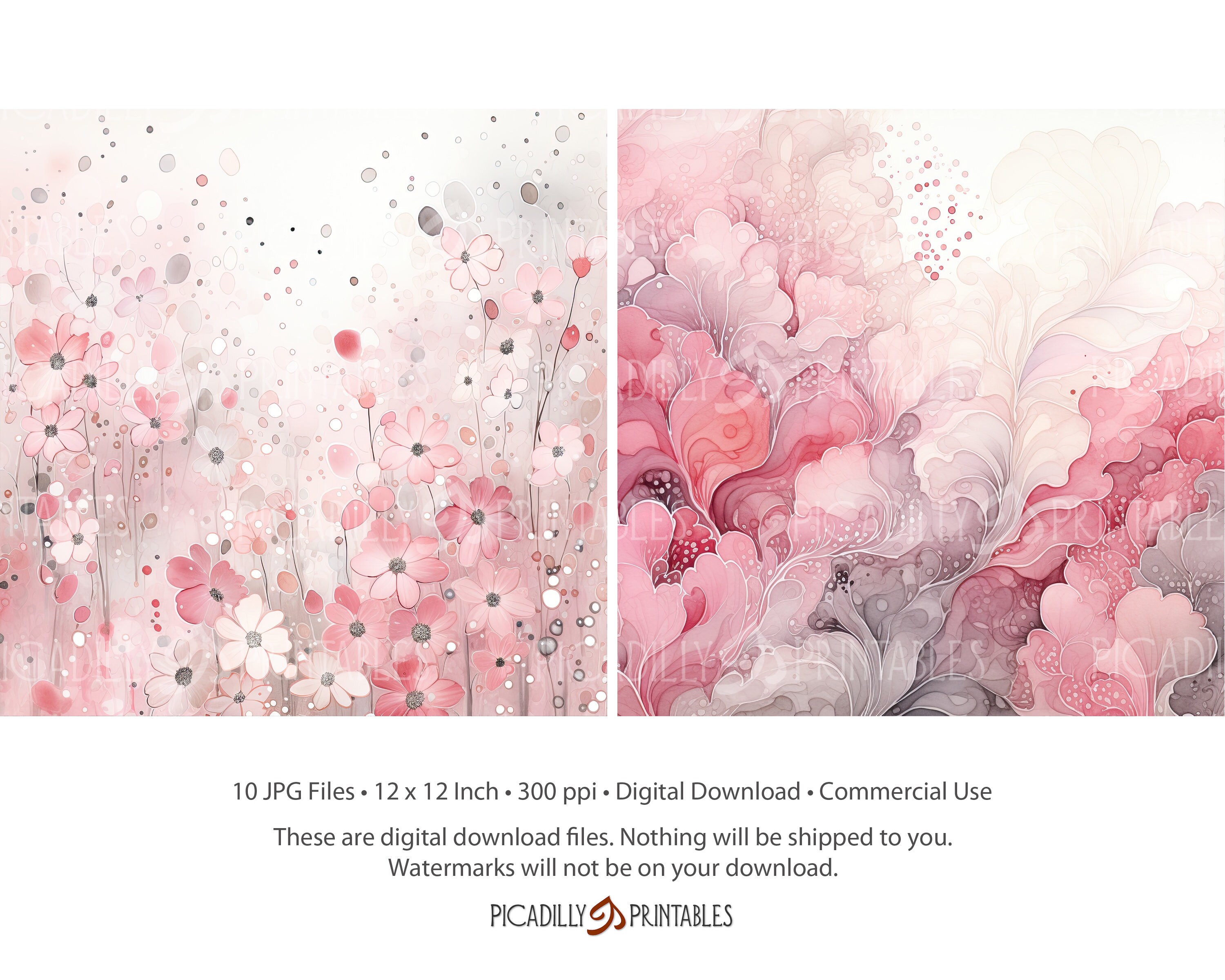 Pink & Gray Digital Papers - Watercolor Background Images for ...