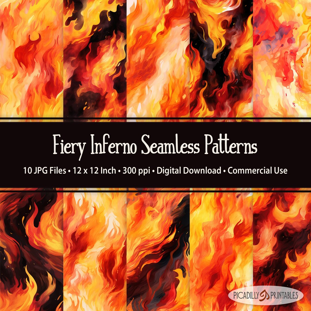 Fiery Inferno Seamless Watercolor Patterns for Wallpapers, Textiles ...