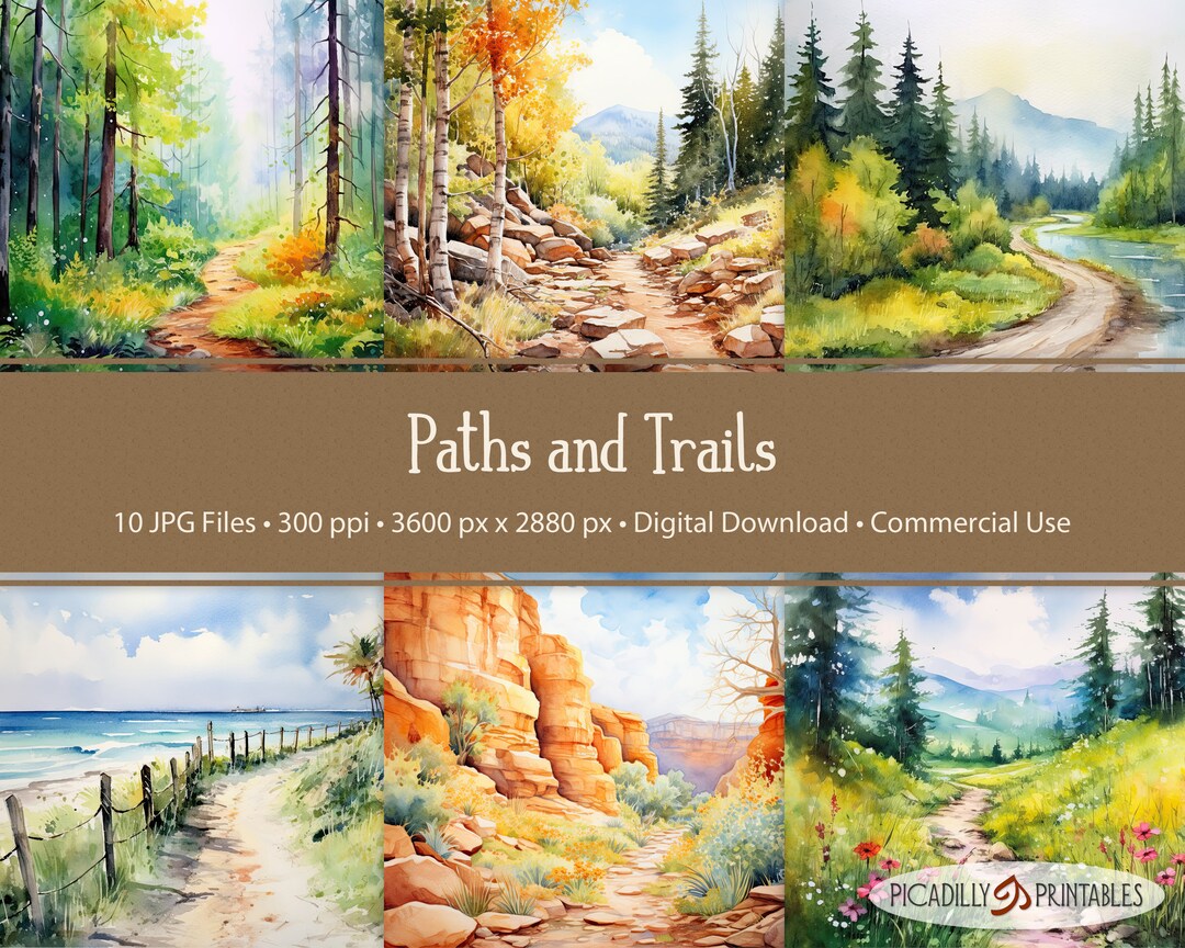 Paths & Trails - Watercolor Hiking Trail and Walking Path Backgrounds ...