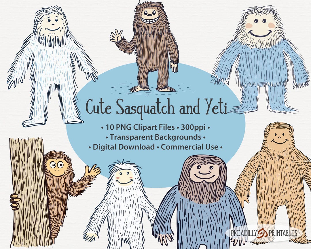 Cute Sasquatch and Yeti Clip Art - 10 PNG Files With Transparent ...