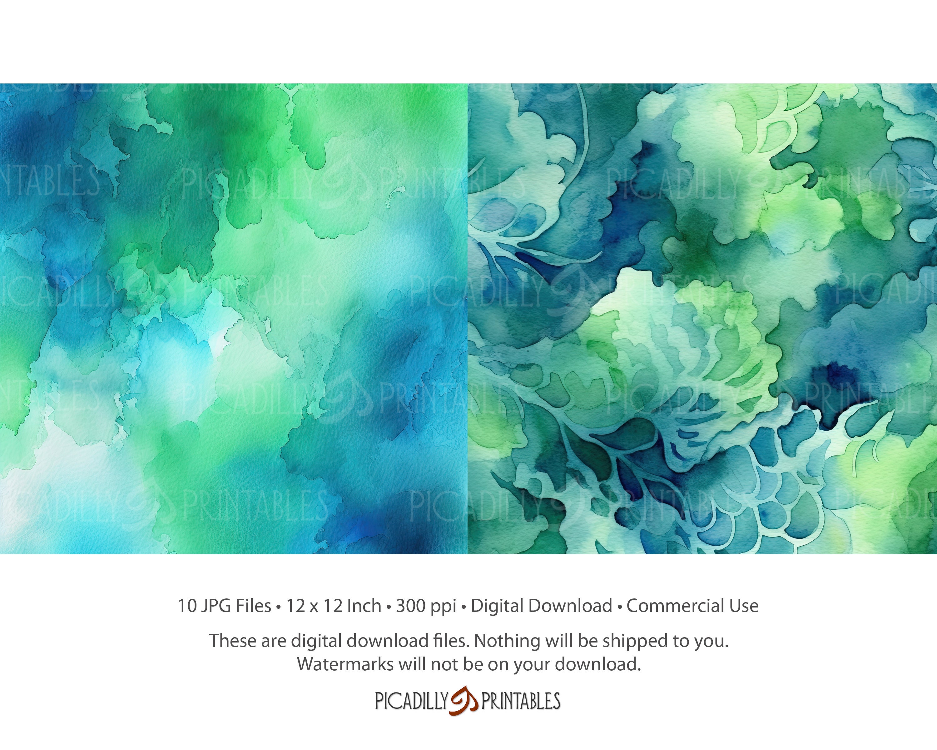Blue & Green Digital Papers Watercolor Background Images for ...