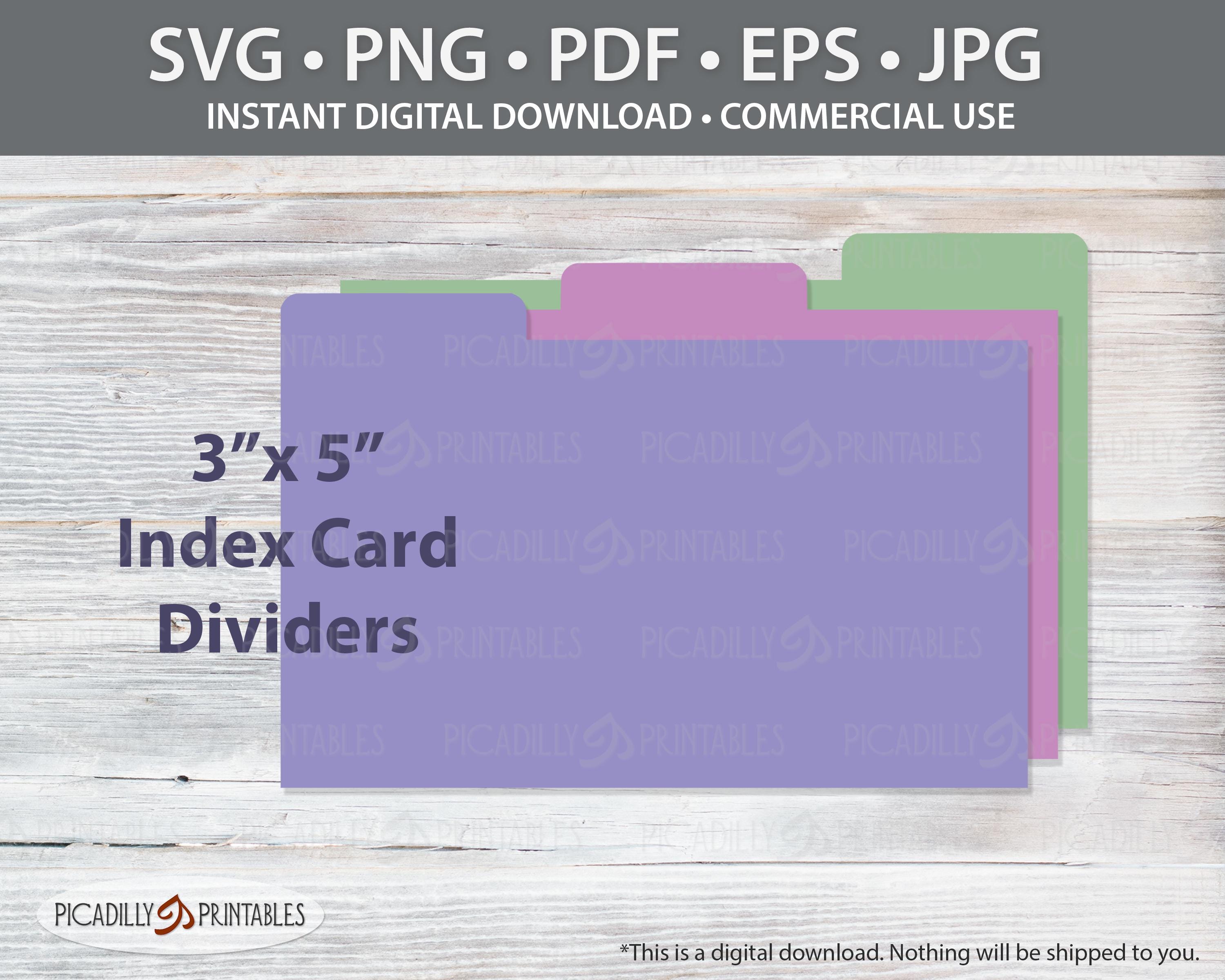 3" X 5" Index Card Dividers SVG PNG Clipart - 3 Cut Files - Digital ...