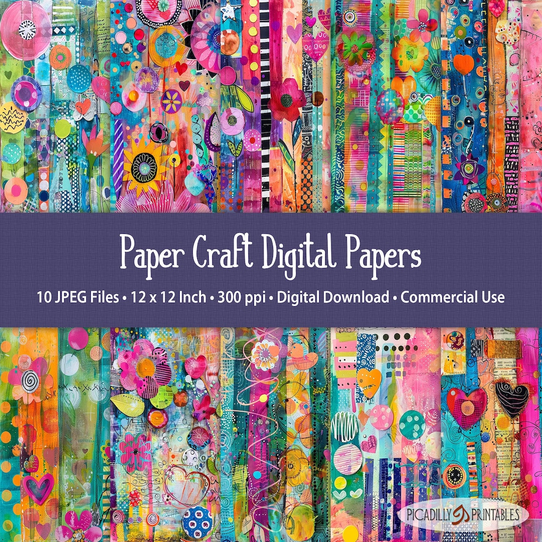 Paper Craft Collage Digital Papers - 10 JPEG Files - Mixed Media Style ...