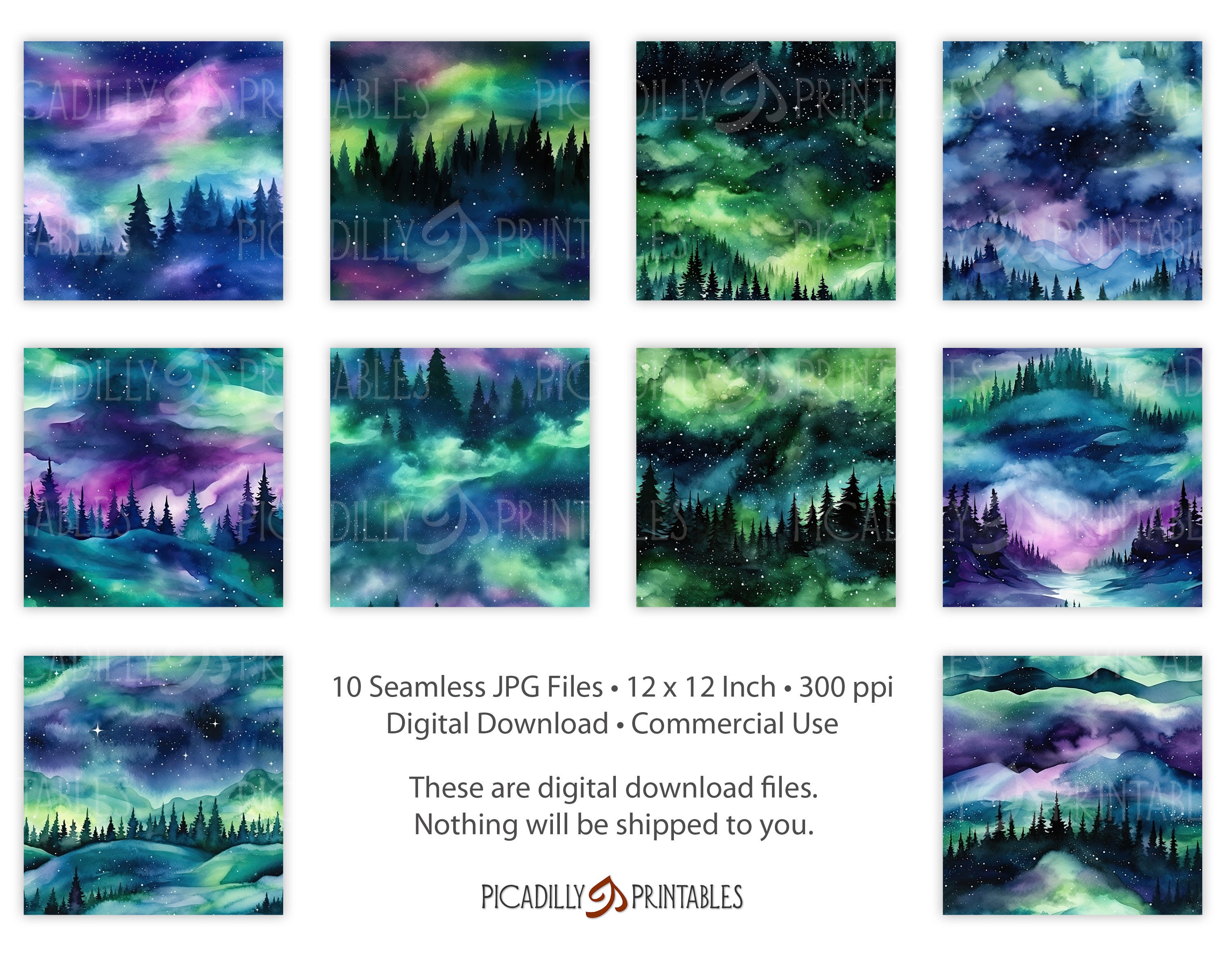 Aurora Borealis Seamless Pattern Backgrounds for Wallpapers, Textiles ...