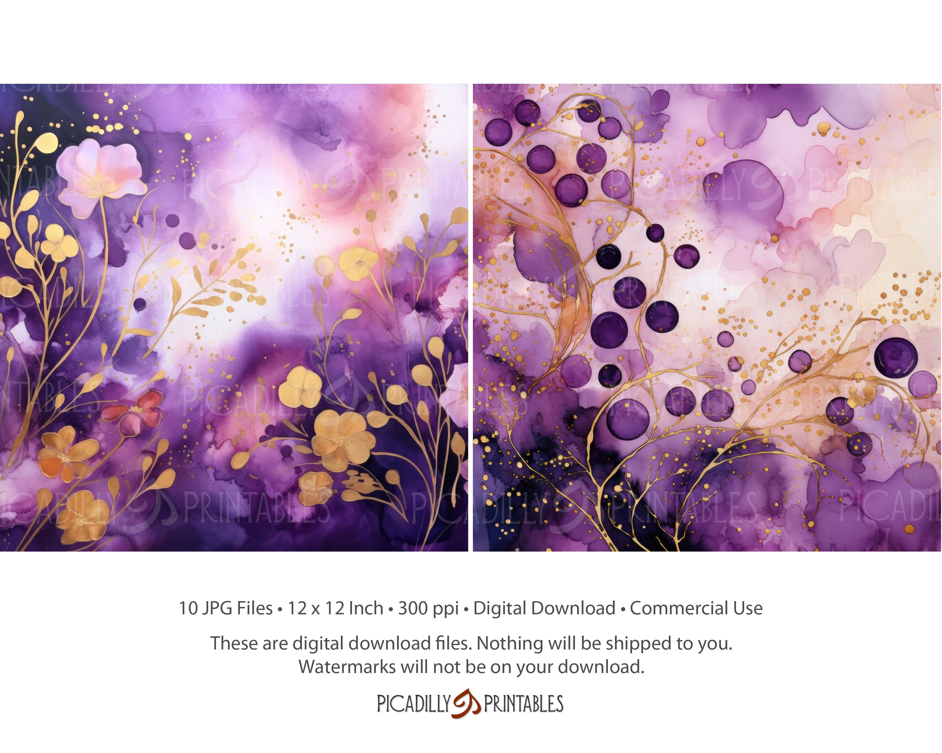 Purple & Gold Digital Papers - Backgrounds for Scrapbooking, Card ...