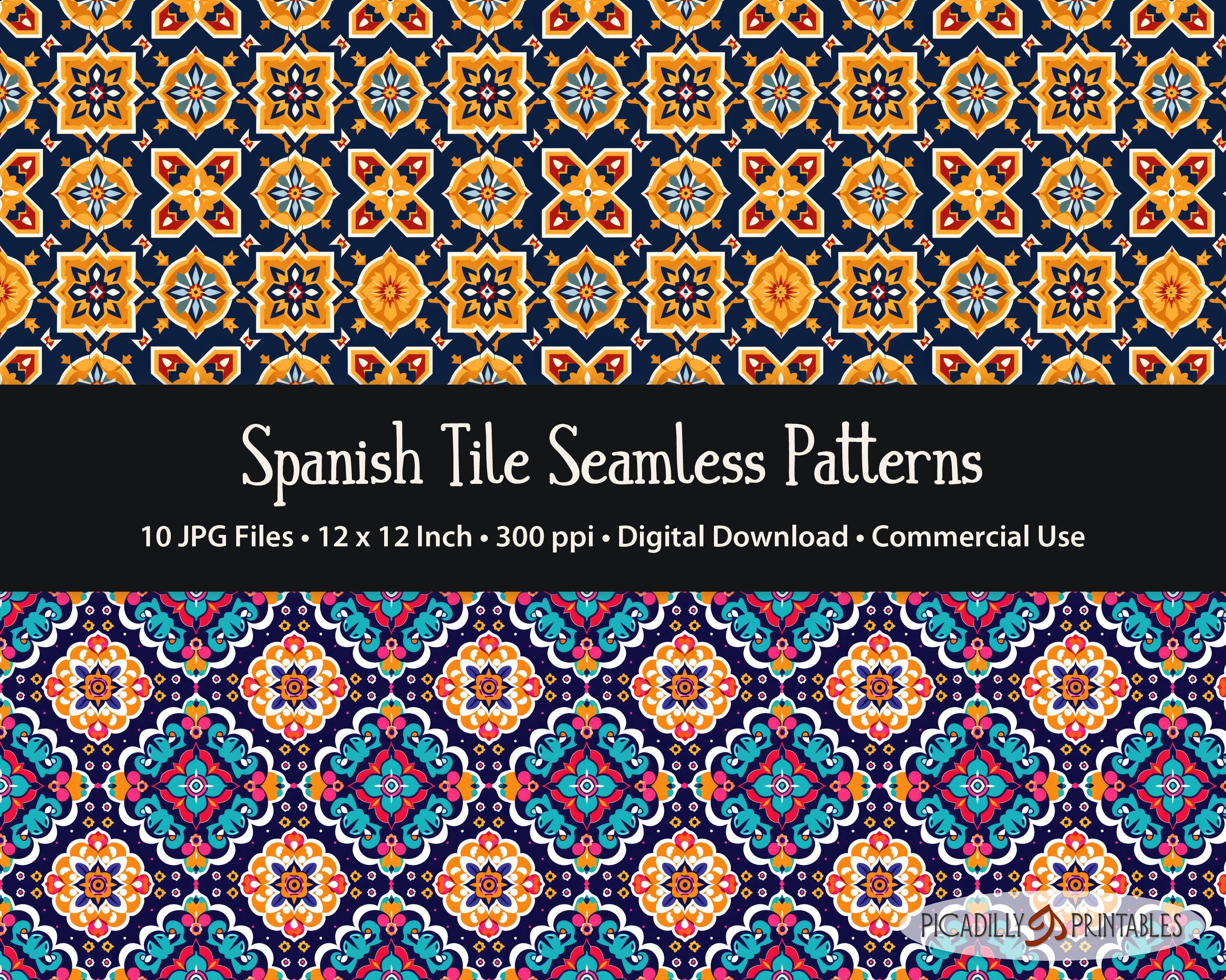 Spanish Tile Seamless Patterns for Wallpapers, Textiles, Wrapping Paper ...