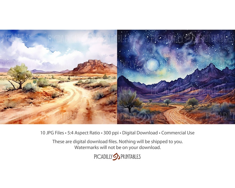 Desert Roads Watercolor Southwest Dirt Road Background Images for Scrapbooking, Journals 10 JPG ...