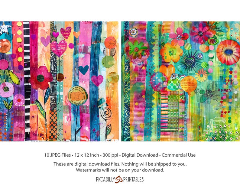 Paper Craft Collage Digital Papers - 10 JPEG Files - Mixed Media Style ...