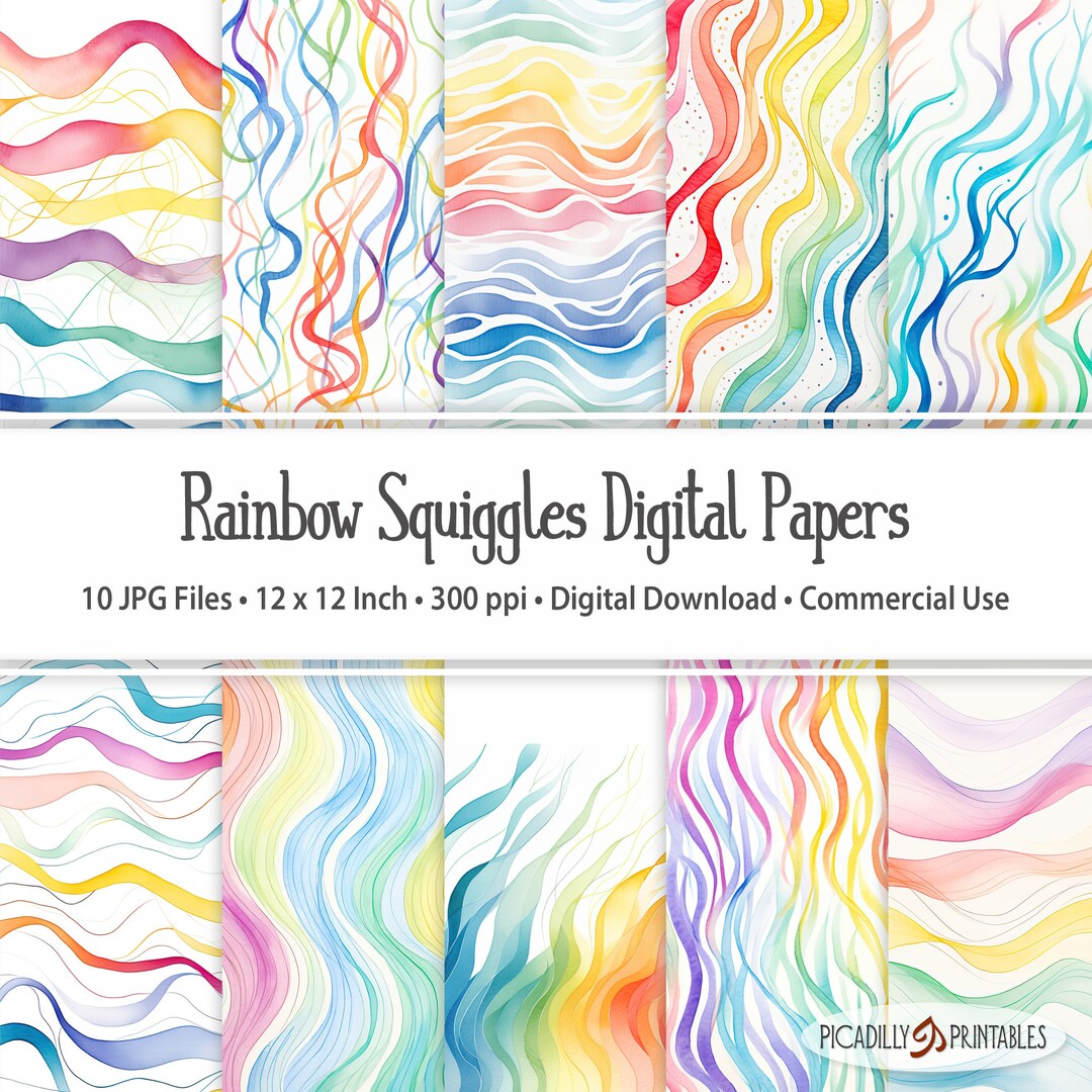 Rainbow Wavy Lines on White Digital Papers Background Squiggle Images ...
