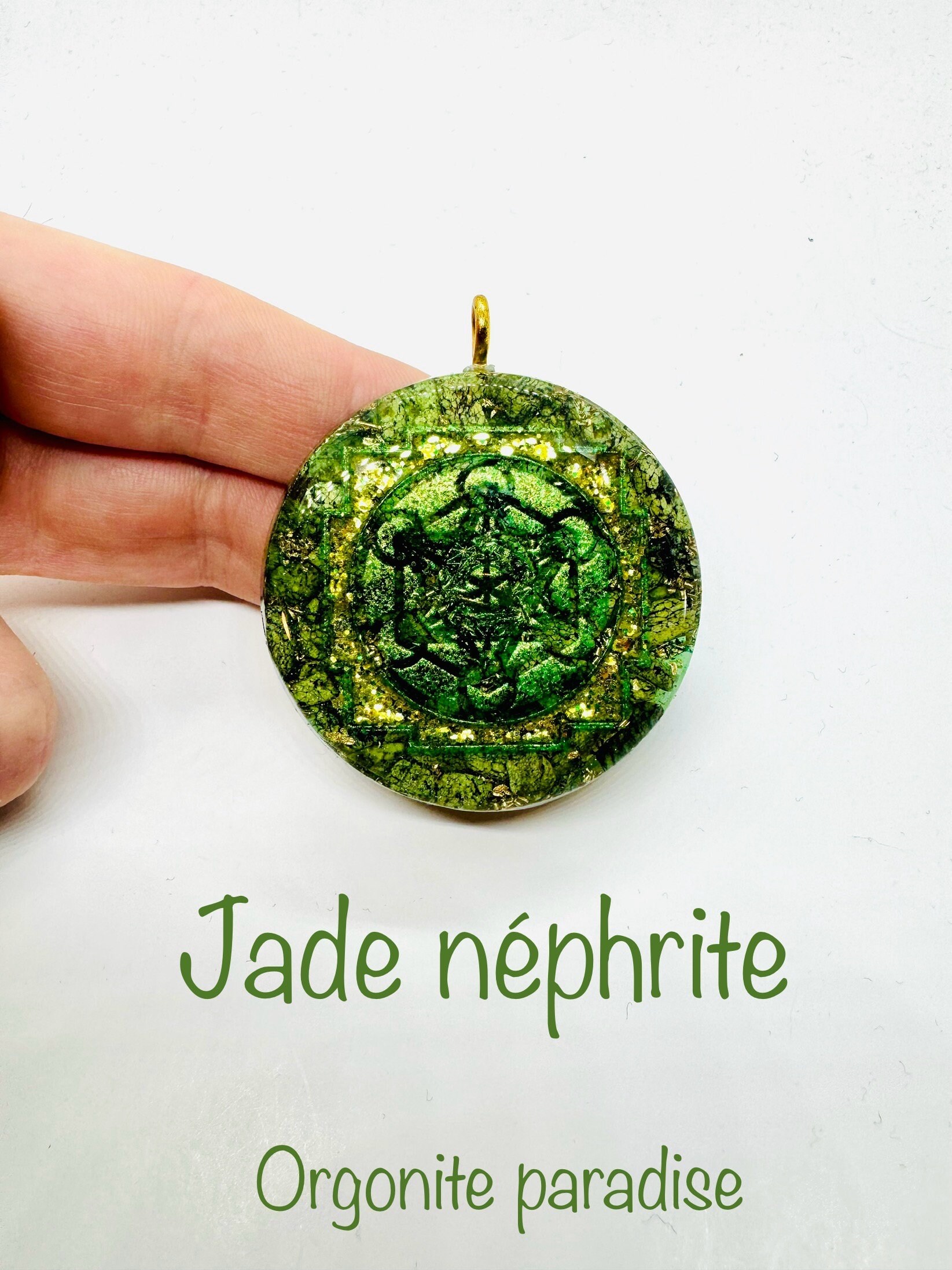 Jade Néphrite Symbole Metatron Effet Diamant Lustré Pierre De Fortune ...