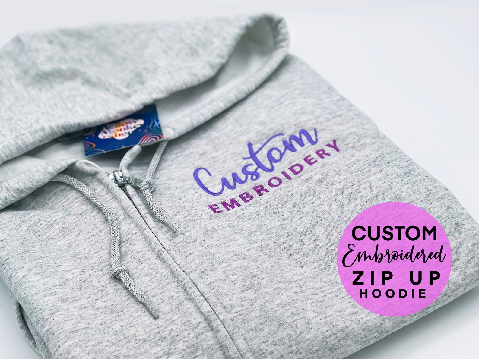 Custom Embroidered Zip up Hoodie Logo Embroidery Zipper - Etsy
