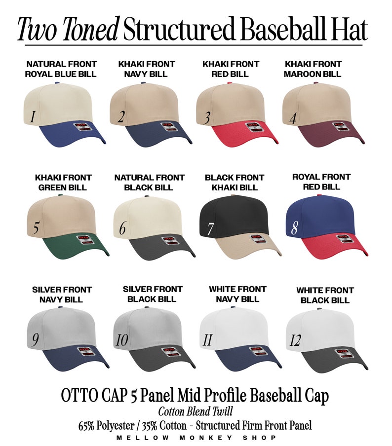 Custom Two Tone Structured Baseball Hat , Personalized Vintage Style ...
