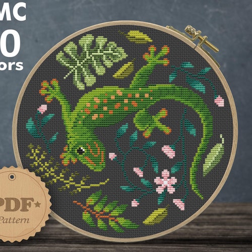 Gecko Cross Stitch Pattern PDF Modern Cross Stitch Green - Etsy