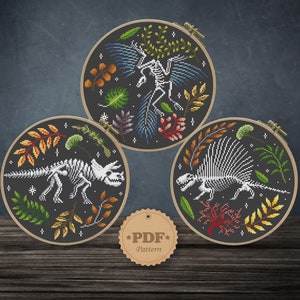 Set of Dinosaur Skeletons Cross Stitch Pattern Pdf, Dinosaur Cross ...