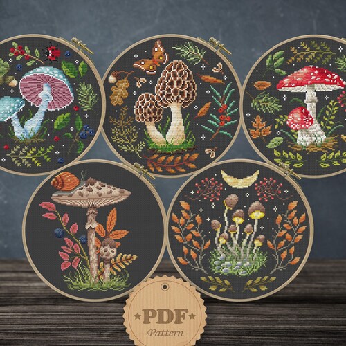 Mushrooms Set Cross Stitch Pattern PDF Woodland Embroidery - Etsy