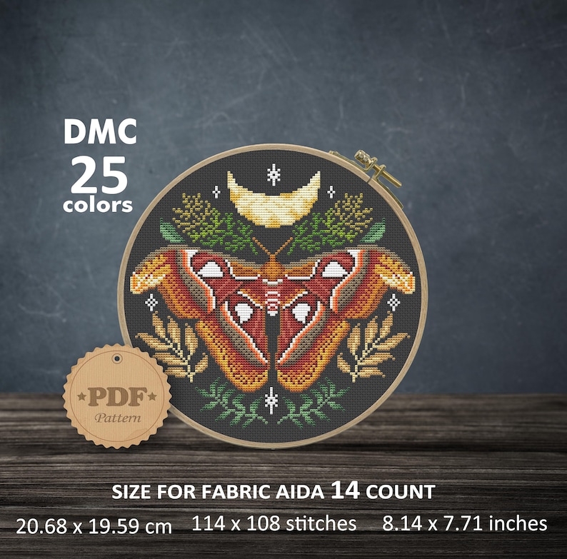 Atlas Moth Butterfly Cross Stitch Pattern Pdf Floral Moth - Etsy