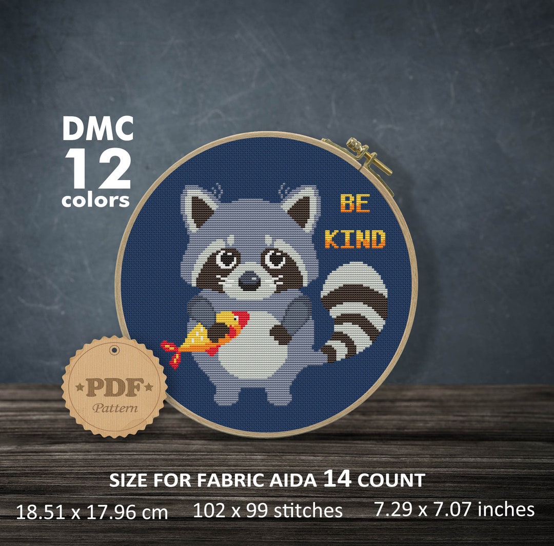 Raccoon Cross Stitch Pattern: Be Kind Embroidery (PDF Pattern) - Etsy