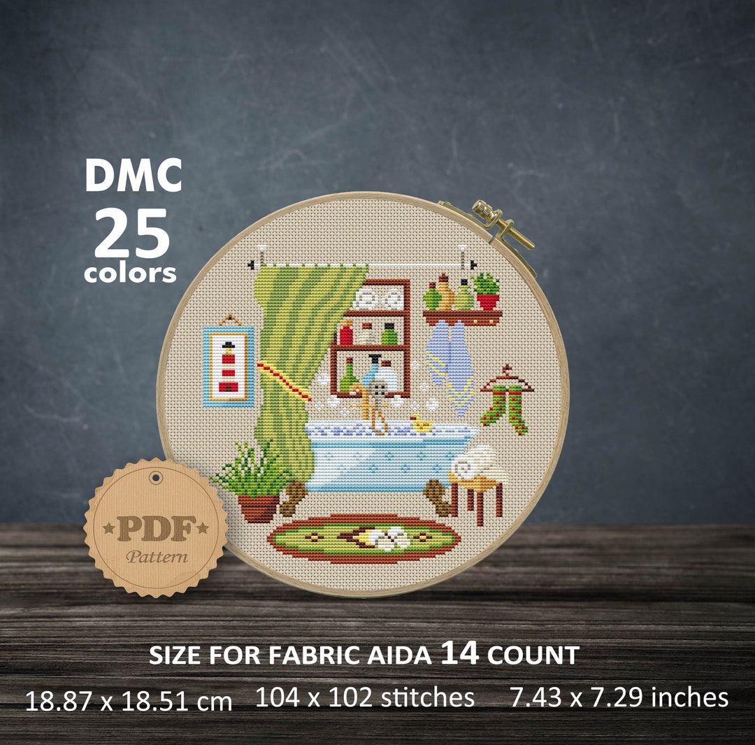 Cozy Bathroom Cross Stitch Pattern Pdf, Modern Cross Stitch Pattern ...