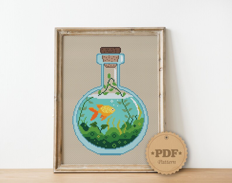 Aquarium Cross Stitch Pattern Modern Cross Stitch PDF Water - Etsy