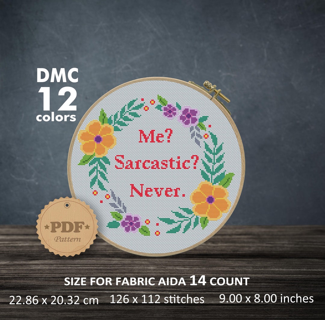 Sarcastic Floral Cross Stitch Pattern, Modern Embroidery (PDF Pattern ...