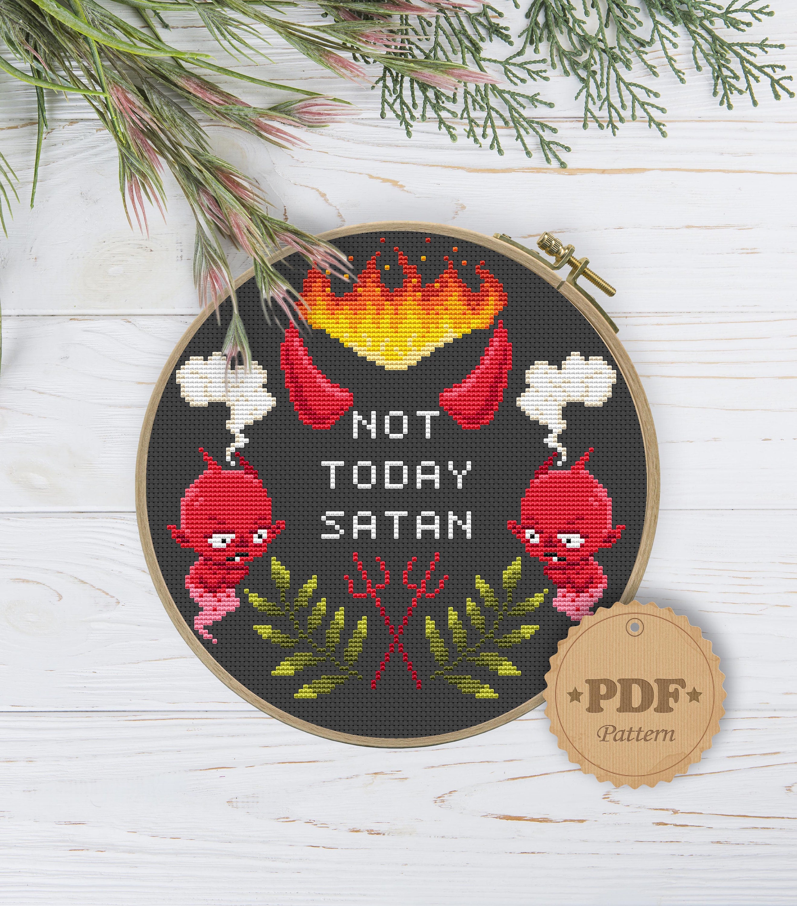 Not Today Satan Cross Stitch Pattern Pdf, Snarky Cross Stitch ...