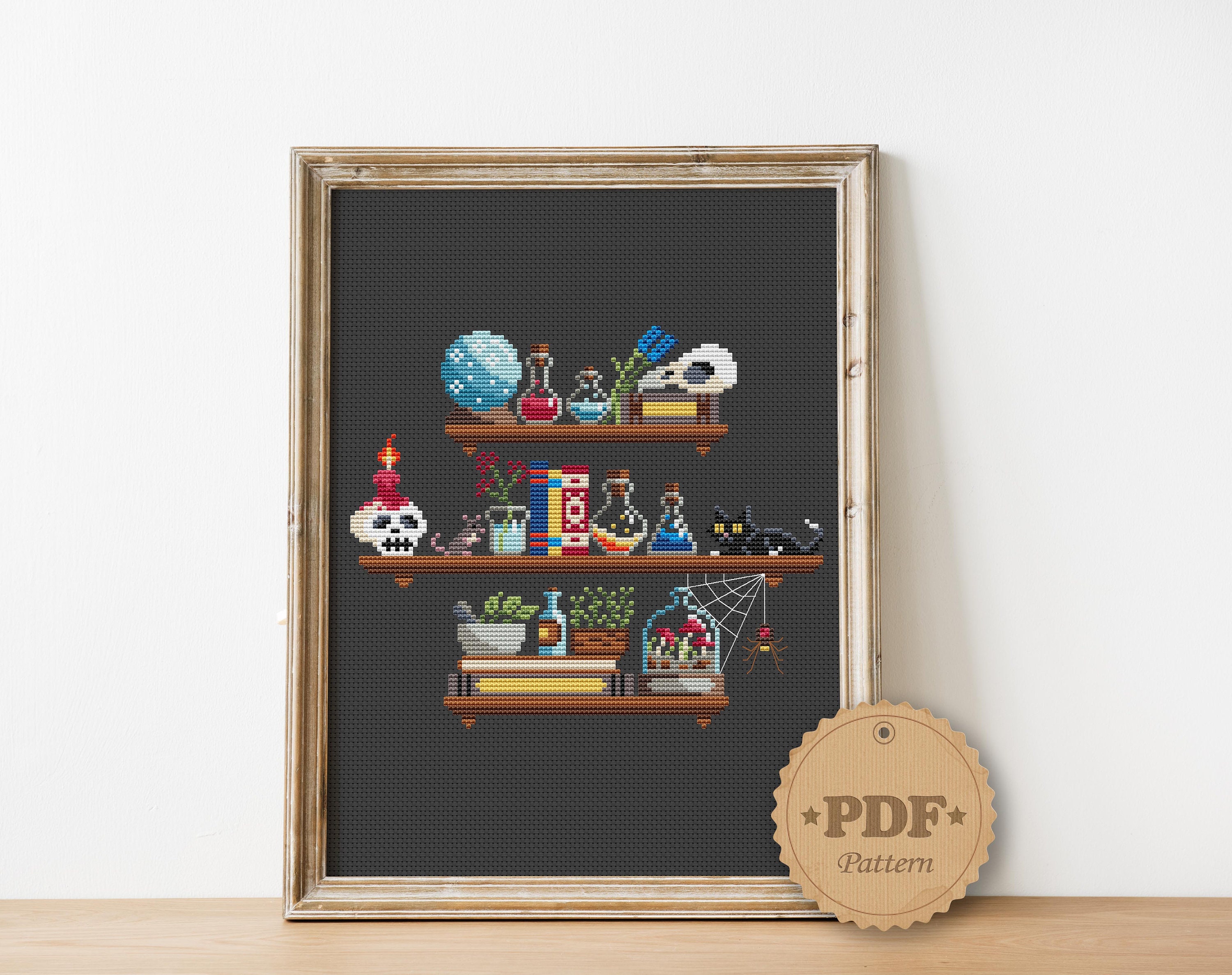 Witch Shelf Cross Stitch Pattern Pdf Cute Bookshelf Cross | Etsy