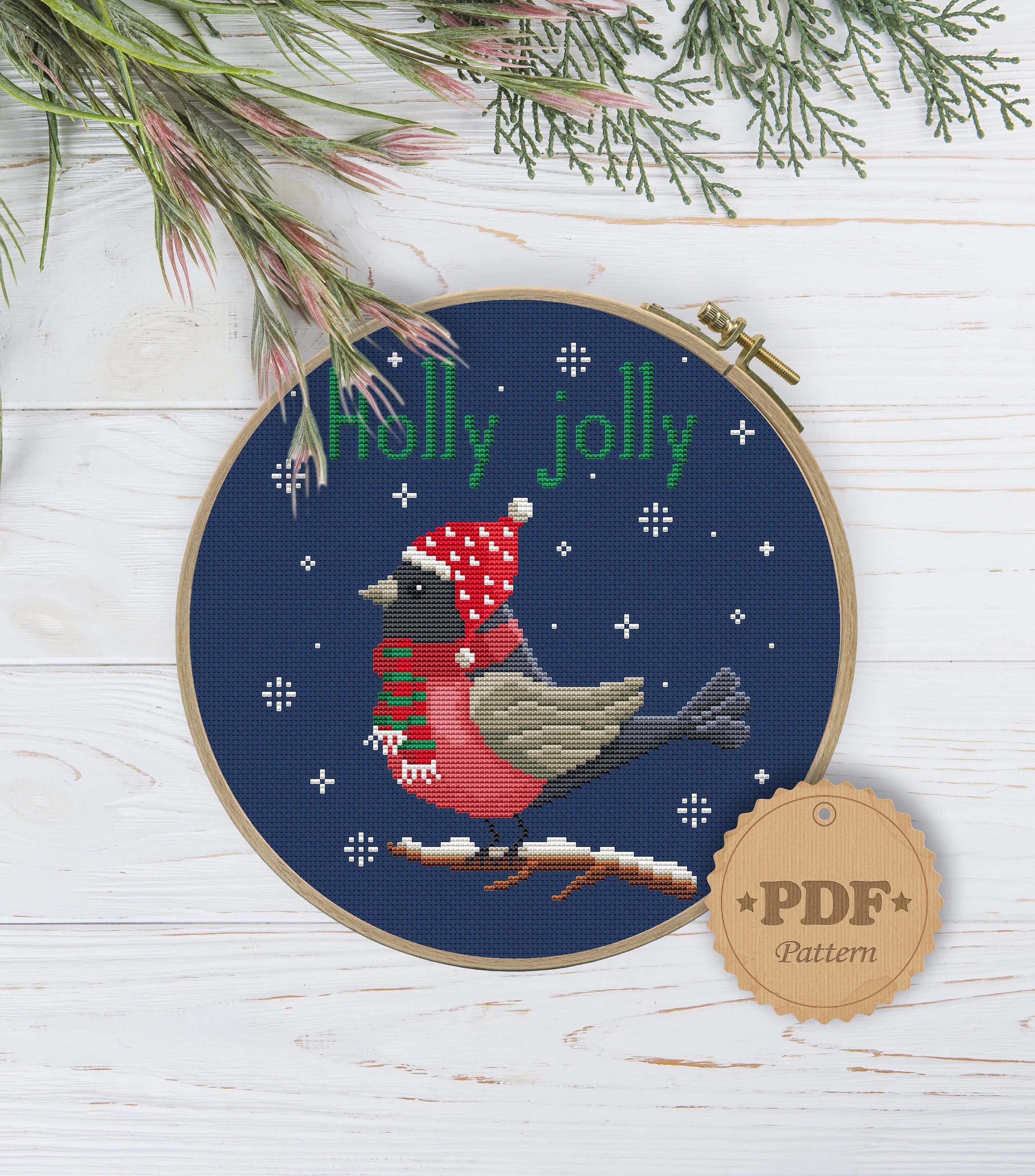Christmas Bird Cross Stitch Pattern: Holly Jolly Decoration (PDF ...