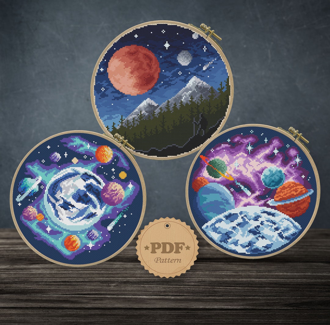 Space Set Cross Stitch Pattern PDF, Galaxy Cross Stitch, Planet Cross ...