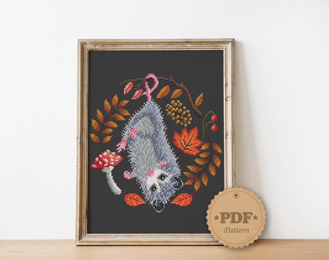 Opossum Cross Stitch Pattern PDF Mushrooms Cross Stitch - Etsy