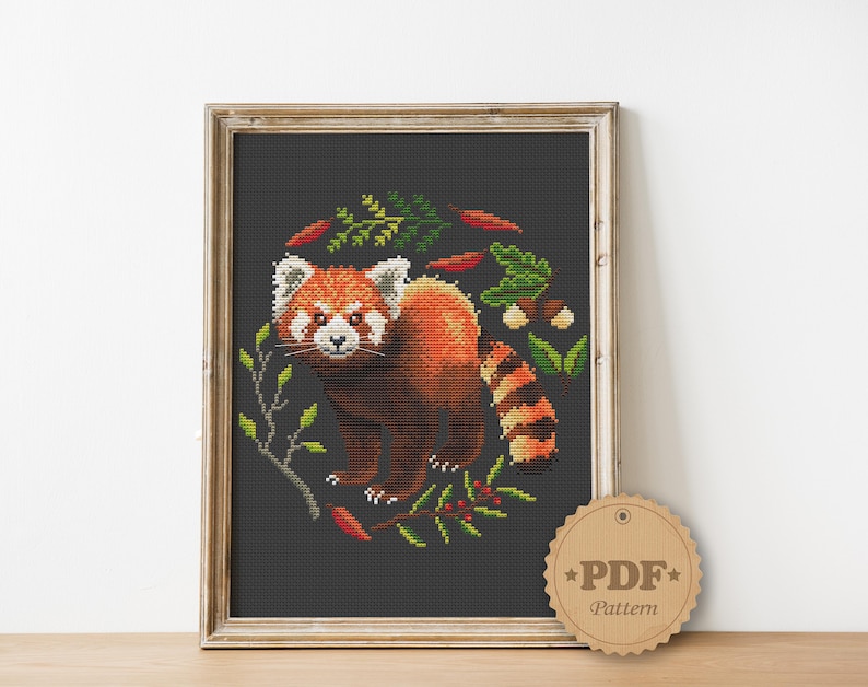 Red Panda Cross Stitch Pattern PDF Modern Cross Stitch Panda - Etsy