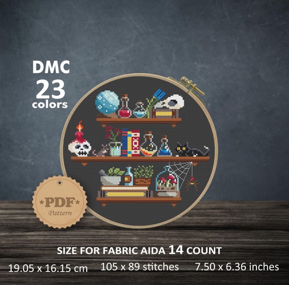 Witch Shelf Cross Stitch Pattern Pdf Cute Bookshelf Cross | Etsy