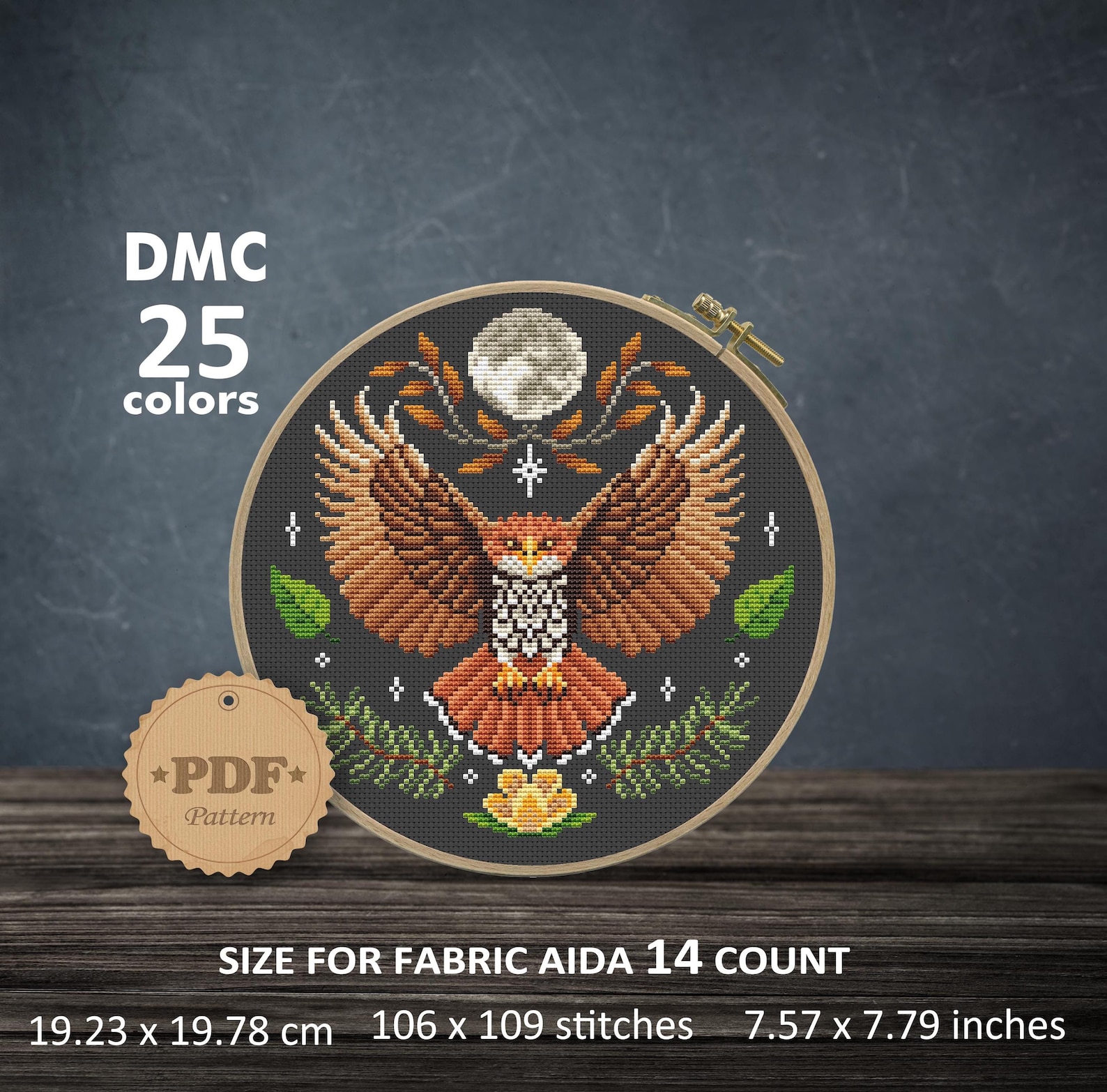 Red-tailed Hawk Cross Stitch Pattern: Modern Cottagecore Bird (PDF ...